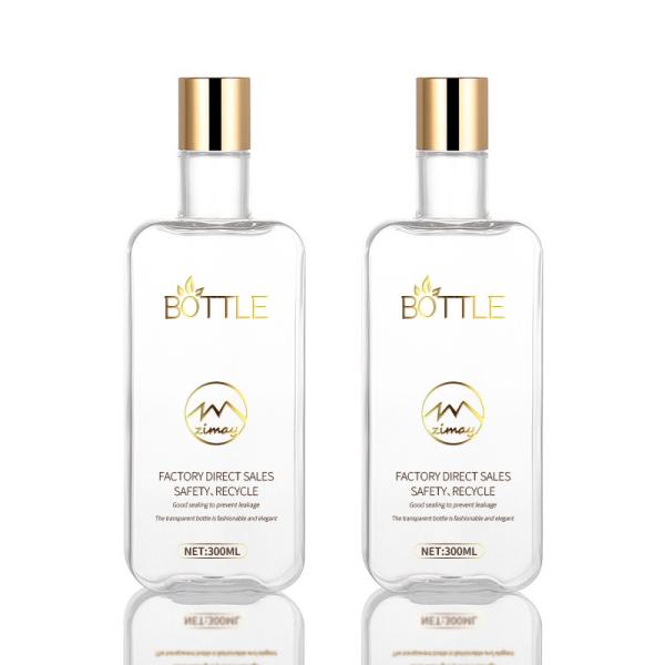 Quality 300ml Disc Cap Bottle Transparent PETG Material Recycable With Gold Lid for sale
