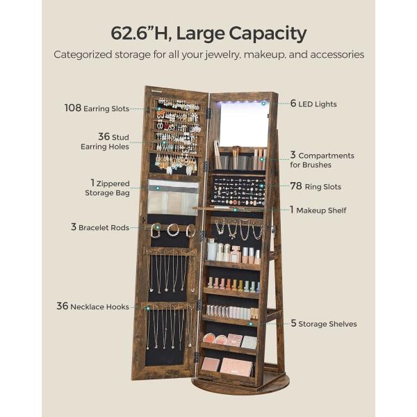 Quality Lockable Full Length Mirror Cabinet Adjustable Lights LED Mirror Jewelry Cabinet for sale
