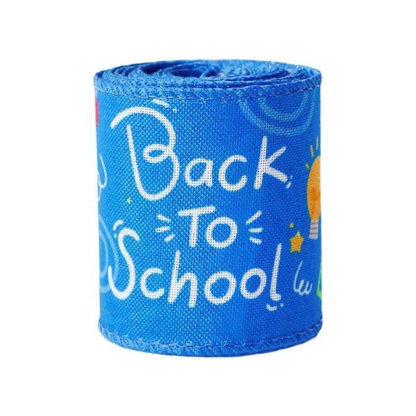 Quality Jute/Polyester Wired Burlap Ribbon for School Season Blue Pot and Rainbow Print for sale