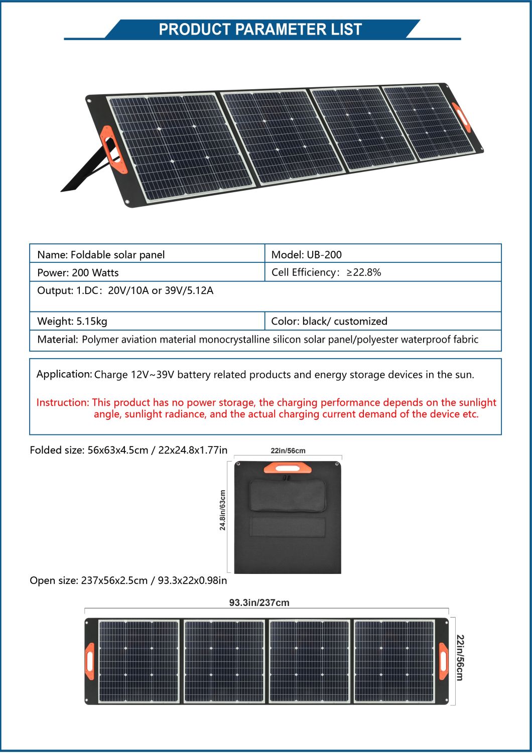 High Power Portable Solar Panel 12V 200W Mobile Solar Panels from china ...