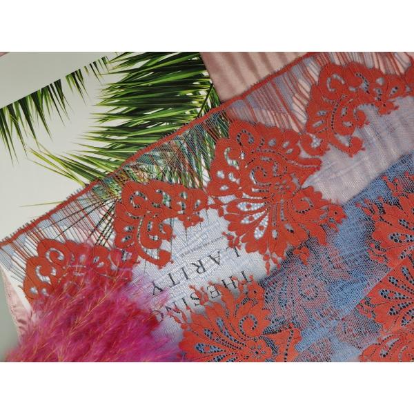 Quality Red Eyelash Scallop Edge Floral Embroidered Mesh Fabric for sale