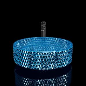 Quality Electroplated Blue Modern Glass Wash Basin , Blue Glass Vessel Sink for sale