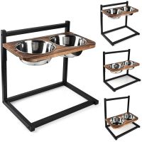 Quality Dog Cat Food Bowls Raised Dog Bowl Stand Feeder Adjustable Elevated 3 Heights 5in 9in 13in with Stainless Steel Bowl for sale