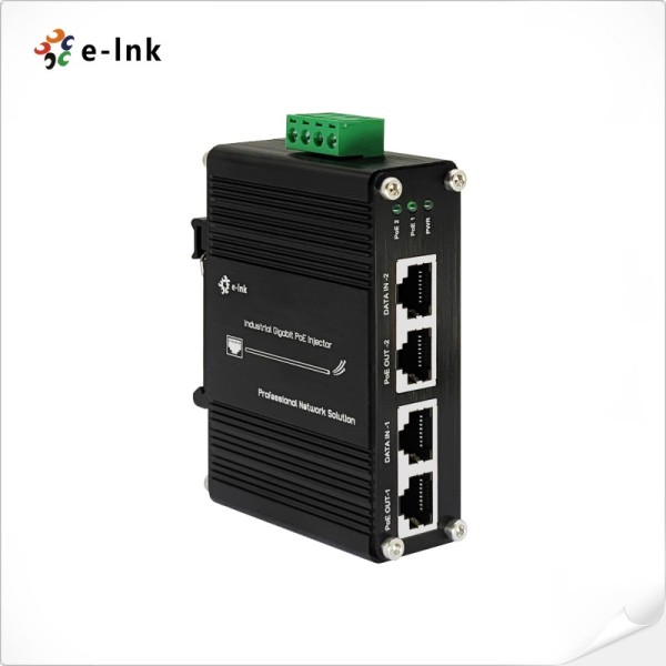 Quality 12~48VDC Power Input Industrial 2-Port Gigabit PoE+ Injector Supports IEEE802.3at for sale