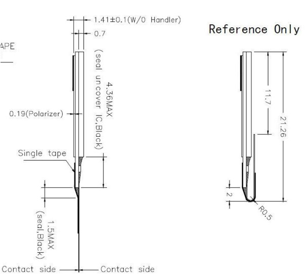 0.96 inch OLED display module technical drawing side view
