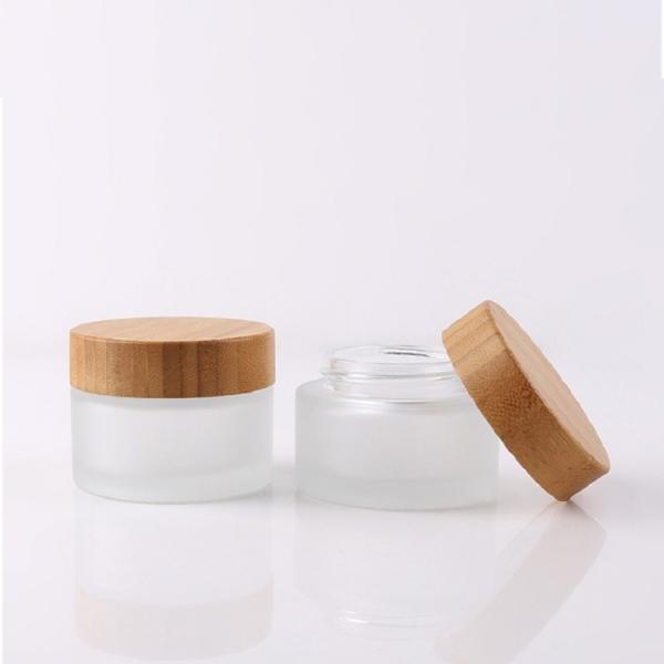 Quality 20g 30g 50g Bamboo Cosmetic Packaging Empty Glass Cosmetic Jar for sale