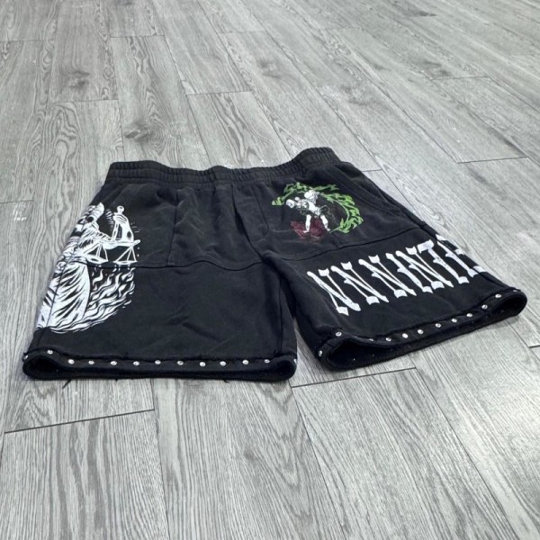 Quality Shorts Manufacturer Streetwear Acid Wash Printed Rhinestone Distressed Cotton Cropped Running Sweat Baggy Sports Shorts for Men for sale