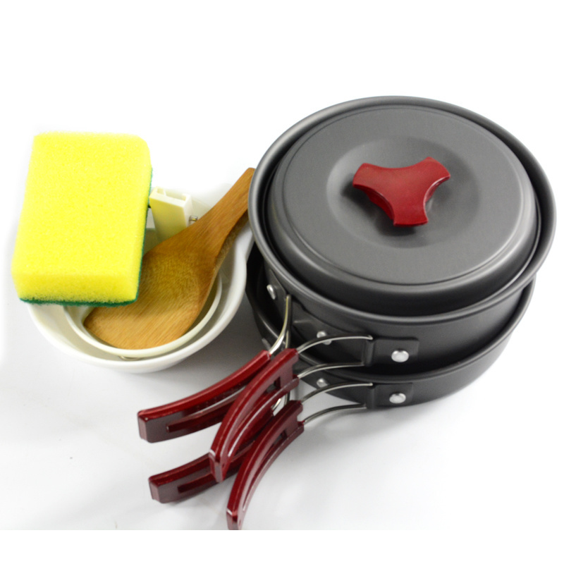 Wholesale Outdoor Non Stick Aluminum Camping Cookware Set Portable Folding Cooking Pot