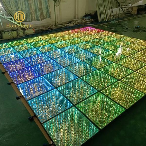 Quality 3D Mirror Golden Starry Infinity Portable Wedding LED Dance Floor for sale
