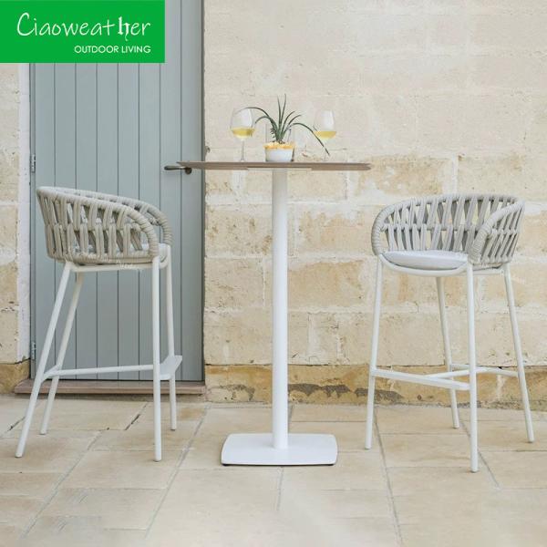 Quality Outdoor Furniture Home Bar Modern Geometric Design Bar Stool with Cushion and Rope Woven Material for sale