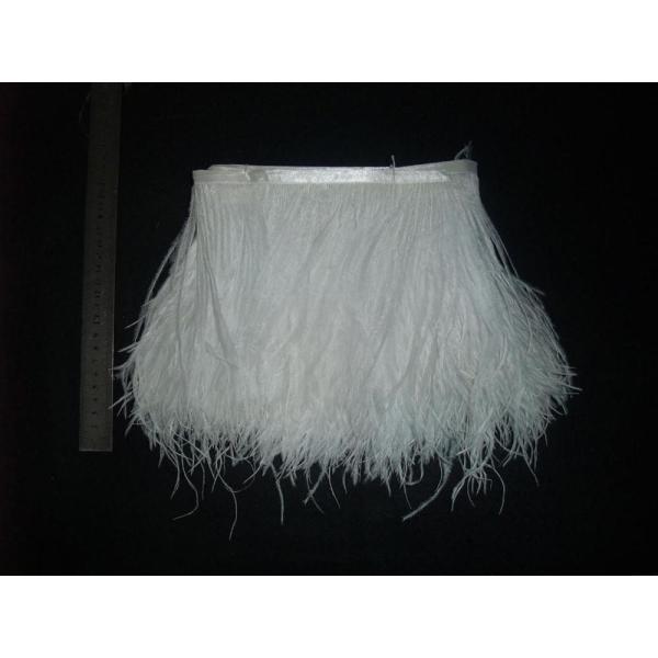 Quality Party Decoration Ostrich Feather Fringe Trimming with Satin Ribbon Tape 13-15cm for sale