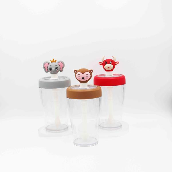 Quality 430ml Straw Plastic Water Bottle With Cartoon Monkey Stopper for sale