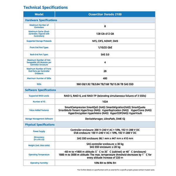 Quality HUAWEI HW OceanStor Dorado 2100 1/10/25 Gbps Ethernet 64GB SAS 3.0 All-flash for sale