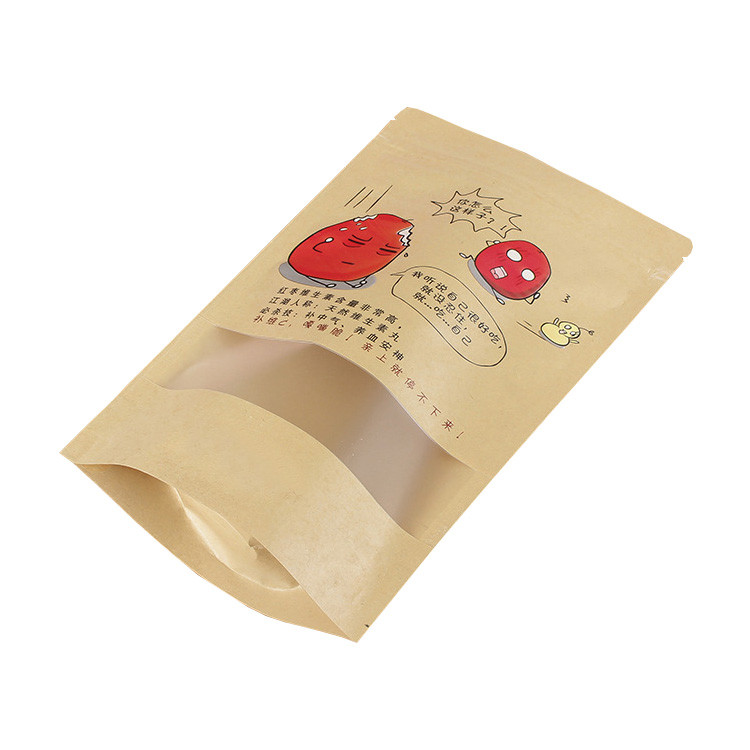 Quality Brown Stand Up Pouch With Window With Zipper For Chinese Dates Dry Fruits Snacks for sale
