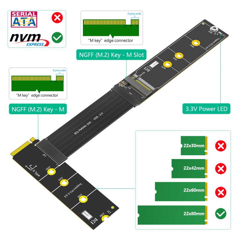 M.2 NVME SSD Extension Cable connector detail