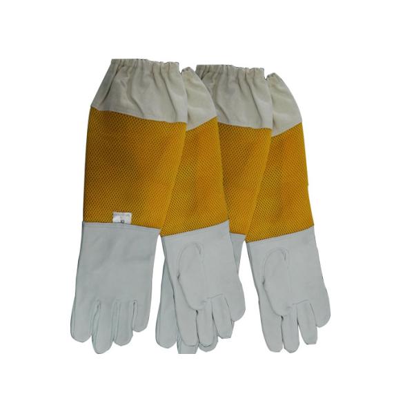 Quality Sheepskin Beekeeping Gloves with Yellow Ventilated Gridding Proof for sale