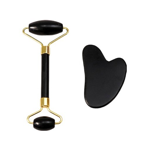 Quality Muscle Massage Custom Black Bian Stone Gua Sha Scraping Board Guasha Face Roller Gift Box Set for Spa Skin Care Routine for sale