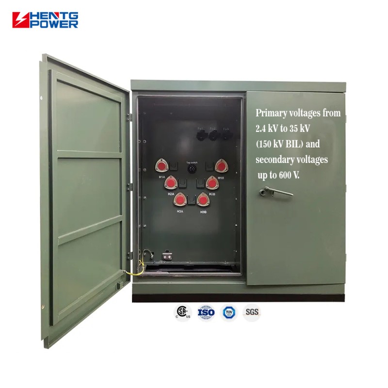 Compact three phase pad mounted transformer installation