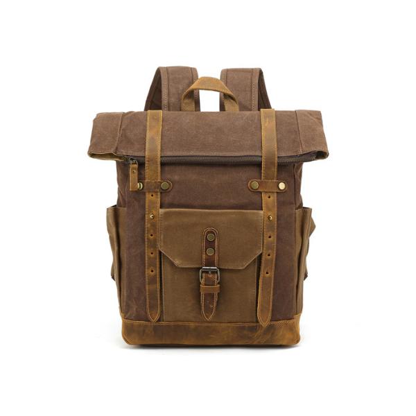 Quality Canvas Leather Magnetic Snap Vintage Laptop Backpack High Grade Bronze Hardware for sale