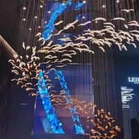 Quality Project Custom Hotel Lobby Villa Mall Staircase Hanging Hand Blown Glass Feather Leaf Led Chandelier Pendant Light for sale
