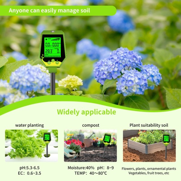Quality 6- In -1 Soil Tester Soil / EC / Humidity / Fertility / Light / Temperature Soil for sale