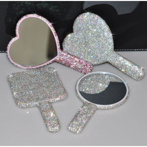 Quality Rhinestone Heart Travel Portable Vanity Mirror Makeup Light Up For Makeup for sale