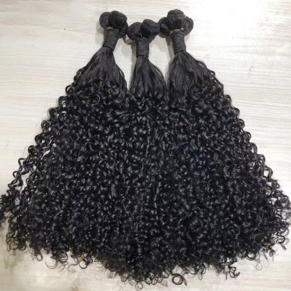 Quality 11A Double Weft Human Hair Extensions Pixie Curly Bundles With Lace Frontal Closure for sale