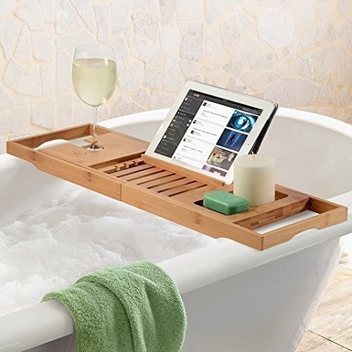 Quality Extra Large Expandable Bathtub Tray Laptop Ipad Holder 2 In 1 100% Bamboo for sale