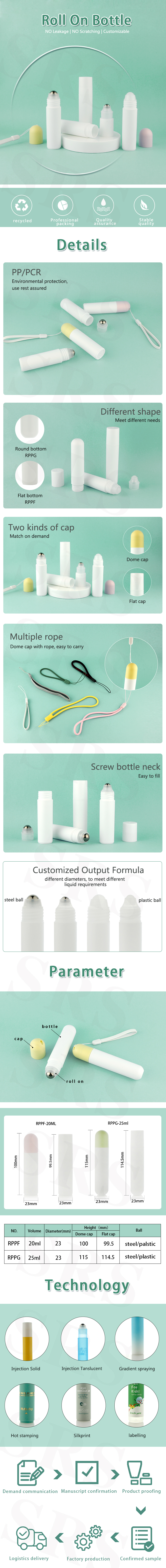 RPPG-25ML PP PCR Recycled Injection Custom Color Matte Finished Round Bottom Roller Steel Ball With Dome Cap For Liquid Gel