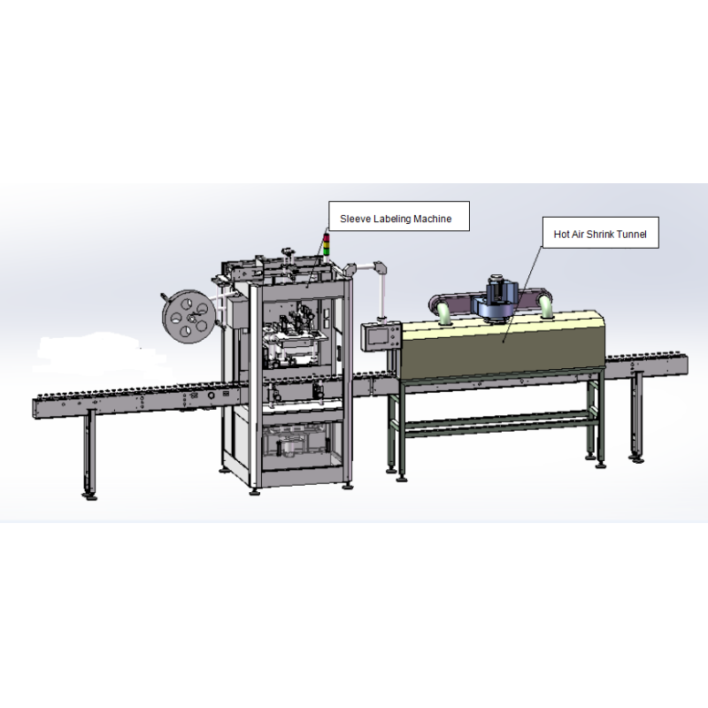 Fully automatic shrink sleeve labeling machine exterior view showing industrial design and control panel
