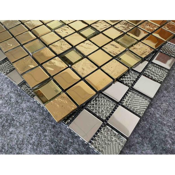 Quality Golden Silver Metal Glazed Glass Mosaic Tiles 300x300mm for sale