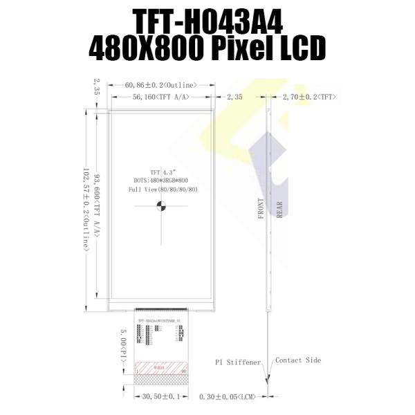 Quality Sunlight Readable TFT LCD Module 4.3 Inch 480x800 NT35510 for sale