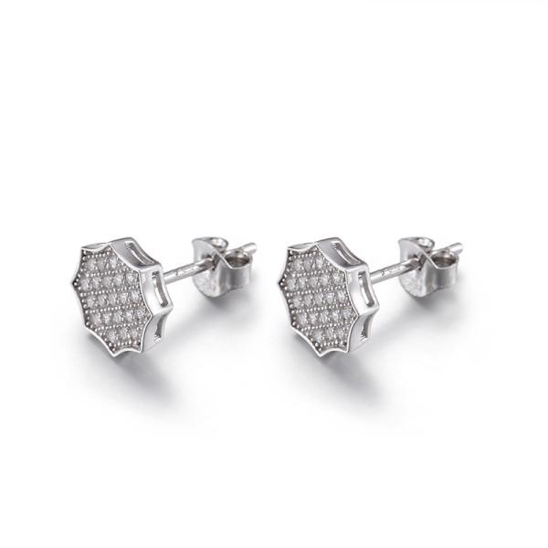Quality Geometric Figure 925 Silver CZ Earrings Unisex Octagon Stud Earrings for sale