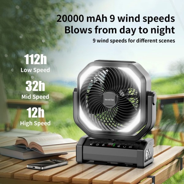 Quality Socool Fan 20000mAh 9 Speed Control Outdoor Camping Fan Portable Multifunction Emergency Power Supply fan for sale
