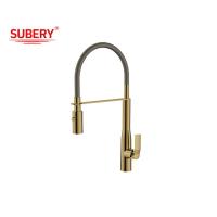 Quality Brushed Golden Brass Kitchen Sink Faucets Single Lever for sale