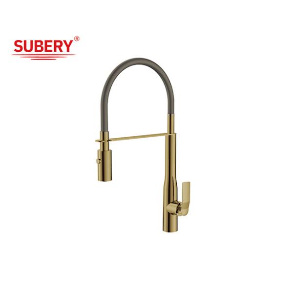 Quality Brushed Golden Brass Kitchen Sink Faucets Single Lever for sale