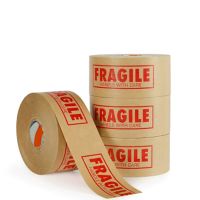 Quality BSCI Custom Fragile Printed Gummed Brown Kraft Paper Adhesive Tape For Packaging for sale