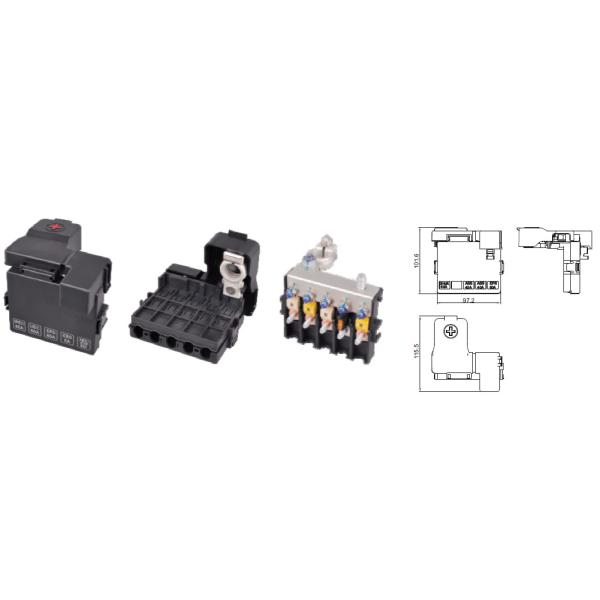 Quality Black Reliable Five Ways Automotive Fuse Box With Cable Battery Terminal for sale