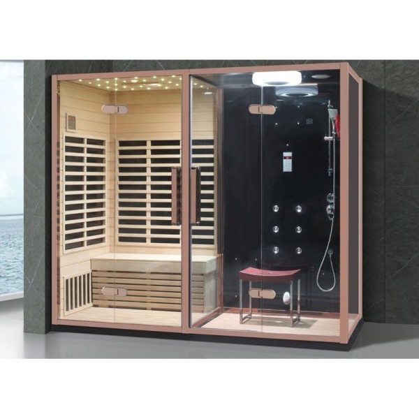 Quality Gold Frame Temp Adjustable Sauna Steam Room With Head Shower for sale