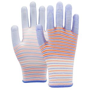 Quality 13 Gauge Polyester PU Palm Coated Gloves With Zebra Design for sale