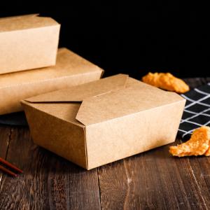 Quality Custom Logo Printing 337g 18g PE Kraft Paper Lunch Box Take Away Boxes For Food for sale
