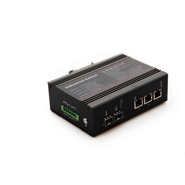 Quality PoE fiber 5 Port Industrial Ethernet Switch 2 gigabit fiber ports 3 10 / 100 / 1000M rj45 ports for sale