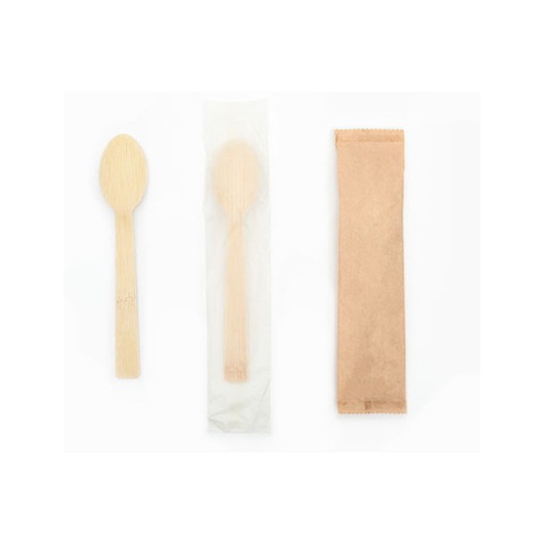 Quality 17cm Compostable Bamboo Spoon Biodegradable Disposable Spoon With Kraft Paper Bag for sale