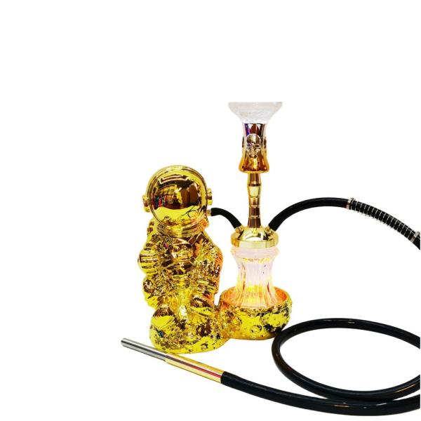 Quality Resin 38CM Hookah Design Gold White Aluminum 1 Hose Shisha with LED Light for sale