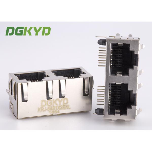 Quality Right angle PCB mount dual port combo RJ45 connector ethernet modular jack for sale