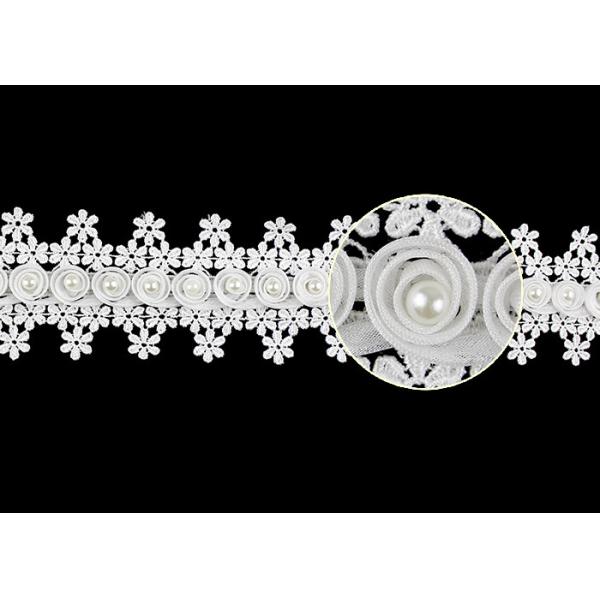 Quality 3D Flower French Venice Guipure Lace Trim With Pearl Bead for sale