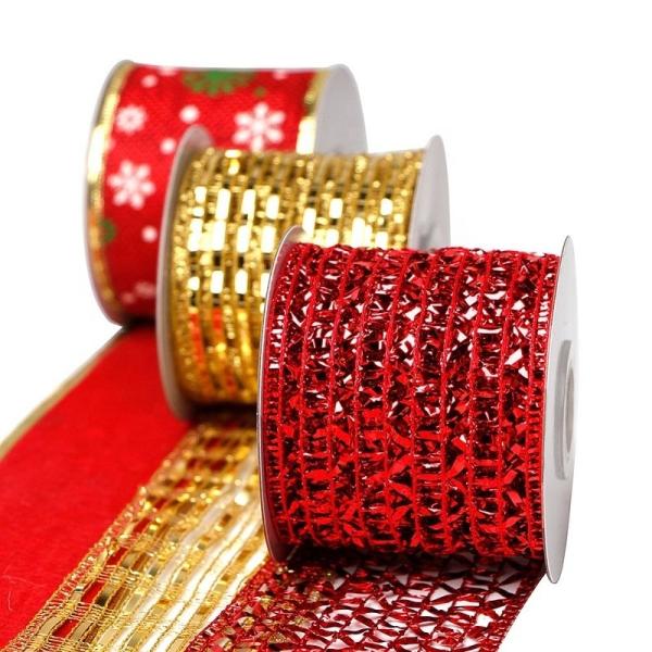 Quality Christmas Iron Wire Decoration Ribbon in 63mm Size with Wired Burlap Design for sale
