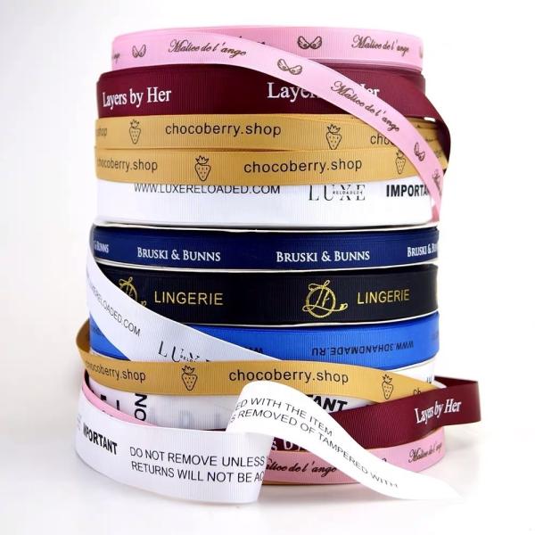 Quality MSD Custom Embossed Logo Printed Ribbon High Tenacity Gold Foil Polyester for sale