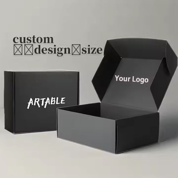 Quality Custom Black Mailer Box With White Silk Screen Logo Strong E Corrugated Shipping for sale