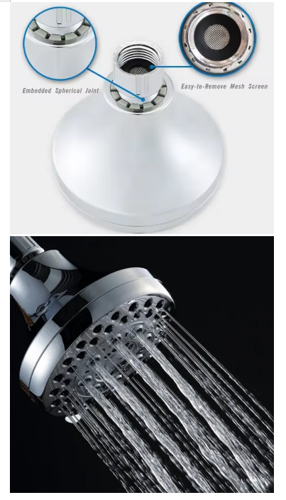 Chrome finished multi-function shower head close-up detail